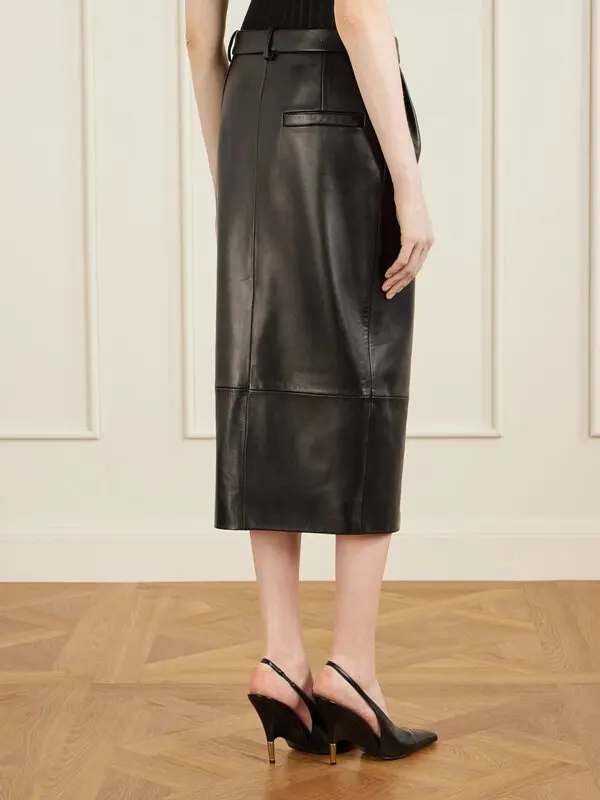 Khaite Anden Paneled Leather Midi Skirt - Black
