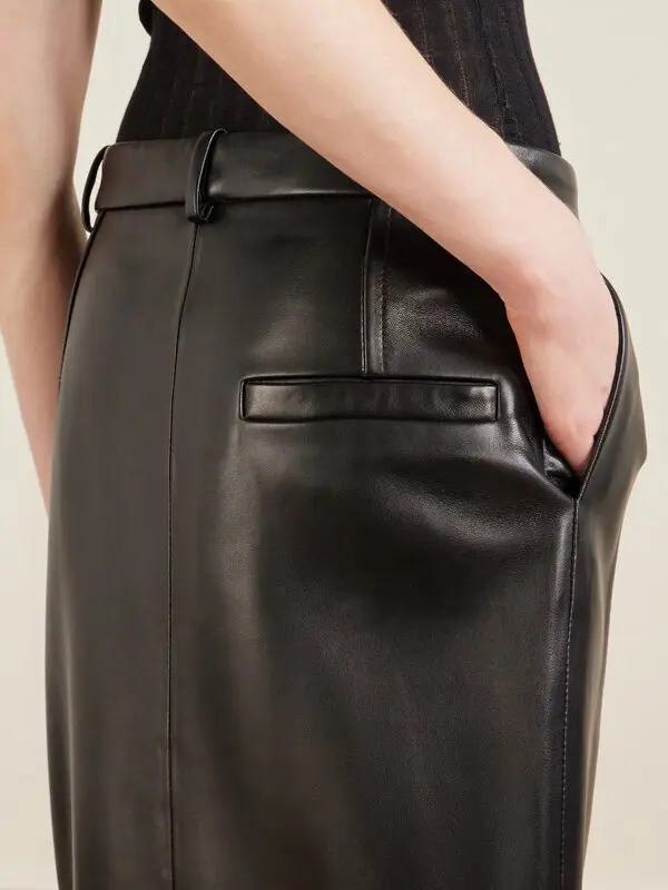 Khaite Anden Paneled Leather Midi Skirt - Black