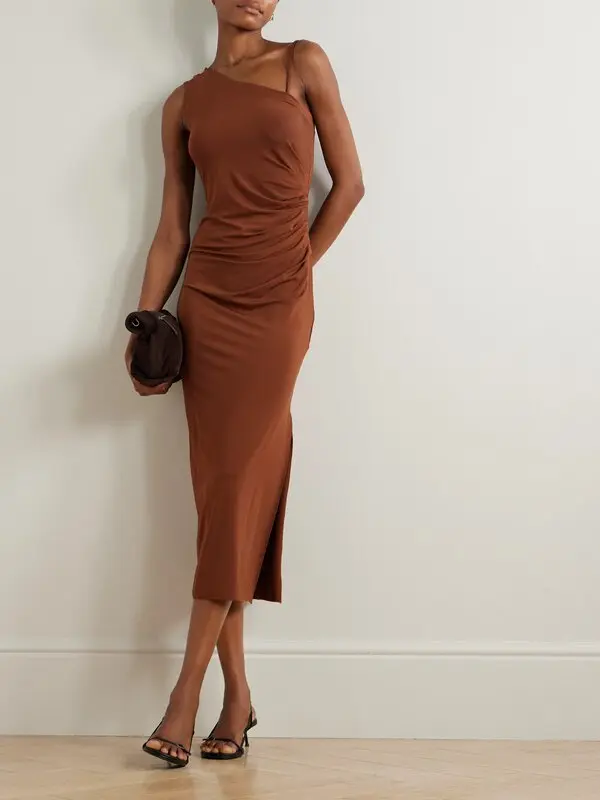 Max Mara One-shoulder Ruched Stretch-jersey Maxi Dress