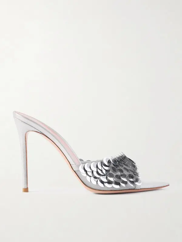 GIANVITO ROSSI 105 Sequined Mesh Mules