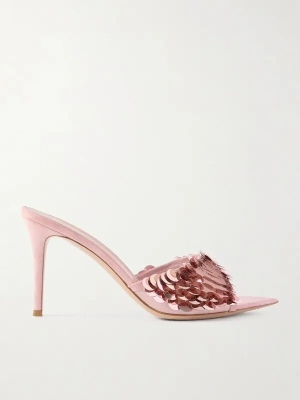 GIANVITO ROSSI 85 Sequined Mesh Mules