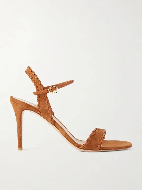 GIANVITO ROSSI 85 Whipstitched Leather-trimmed Suede Sandals - Brown