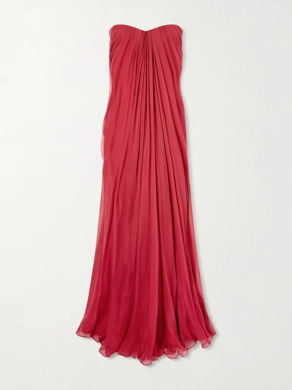 Alexander McQueen Strapless Draped Silk-chiffon Bustier Gown - Red