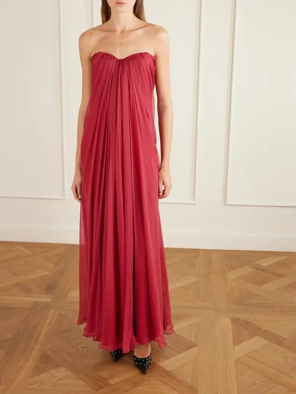 Alexander McQueen Strapless Draped Silk-chiffon Bustier Gown - Red