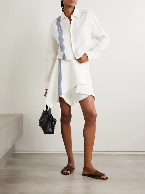 JW Anderson Cropped Linen-jacquard Shirt - Neutrals