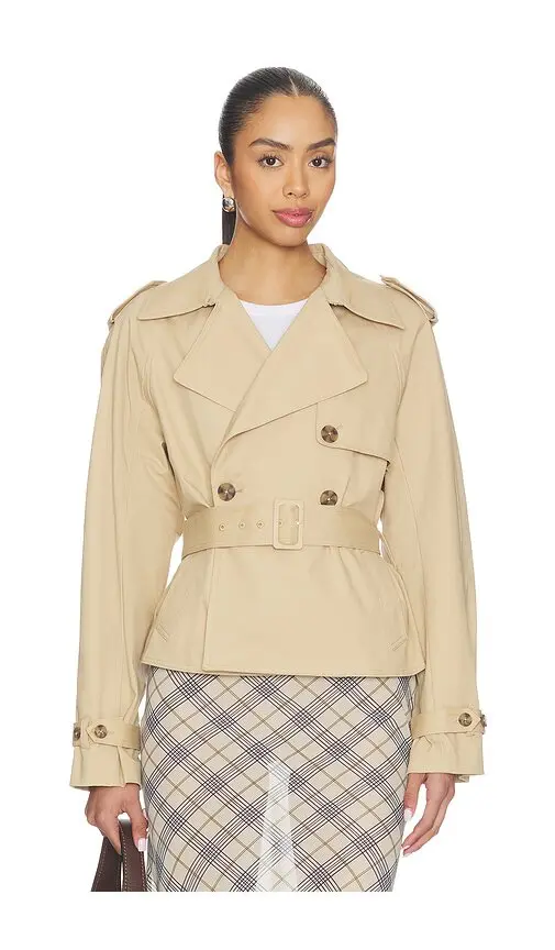 Good American Cropped Trench Jacket In Beige - Sandy Fawn