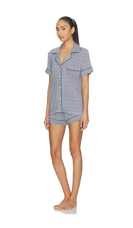 Eberjey Gisele Printed Relaxed Short Pajama Set In Navy - Seashell Navy