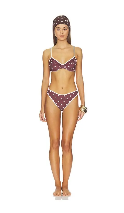 ROWEN ROSE Printed Lycra Bikini - Brown Polka Dots