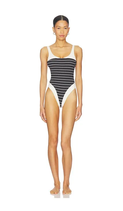 KYA Romie Reversible One Piece Swimsuit - Striped Onyx & Onyx