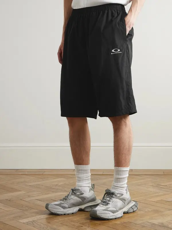 Balenciaga Wide-leg Logo-embroidered Shell Shorts
