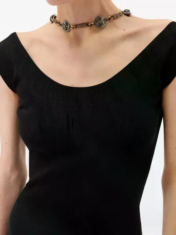 Versace Ribbed Knit Off-shoulder Midi Dress