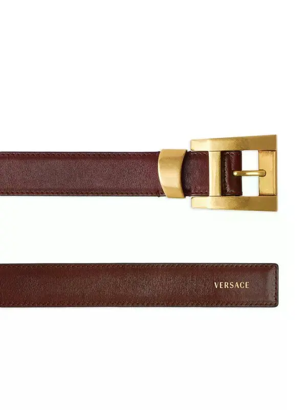 Versace Geometric Buckle Leather Belt - Brown