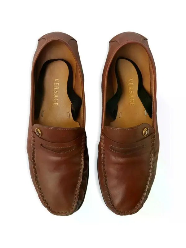 Versace Guanto Leather Loafers With Medusa Hardware - Brown