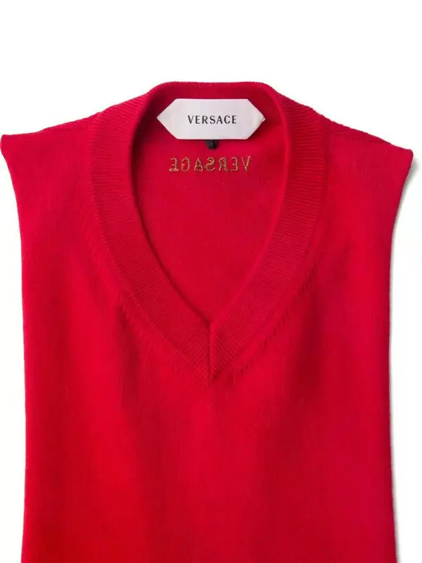 Versace V-neck Logo Knit Top