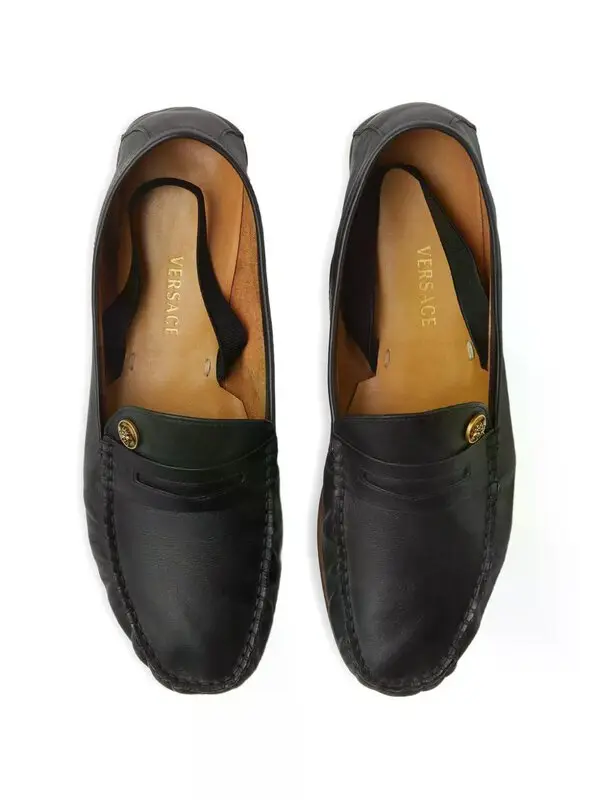 Versace Guanto Leather Loafers With Medusa Hardware - Black