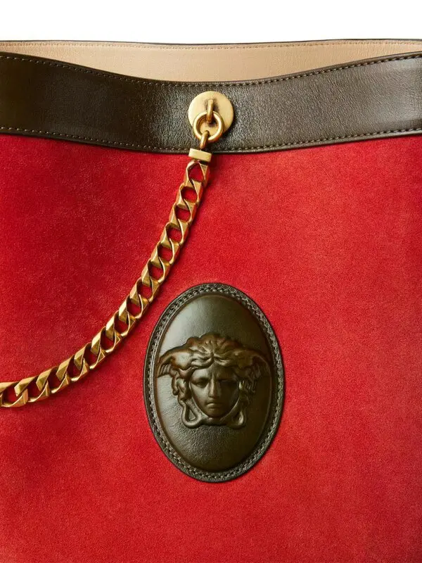 Versace Pivot Small Suede Bucket Bag - Red