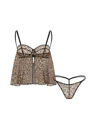 Victoria's Secret Very Sexy Geo Leo Chiffon Flyaway Cami Babydoll Set - Print