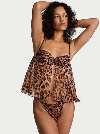 Victoria's Secret Very Sexy Geo Leo Chiffon Flyaway Cami Babydoll Set - Print