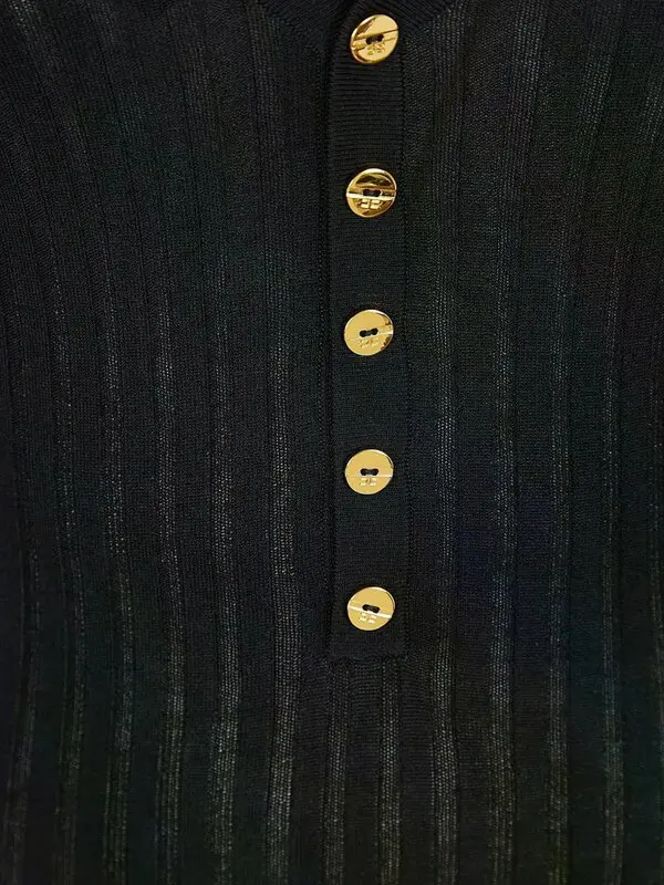 Elisabetta Franchi Ribbed Knit Bodysuit With Gold Logo Buttons