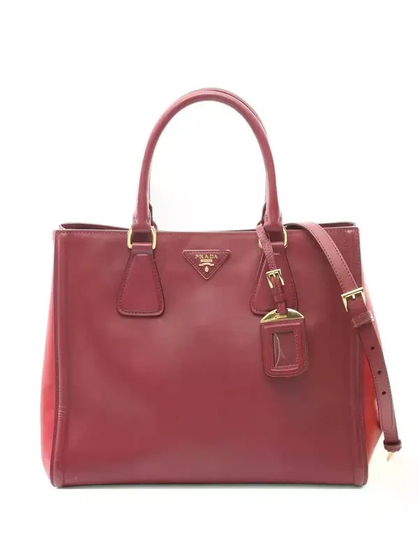 Prada 2000s Triangle-logo Leather Handbag - Red