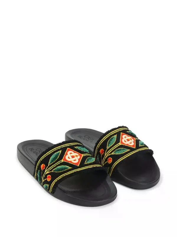 Casablanca Laurel Terry Slides With Floral Embroidery - Black