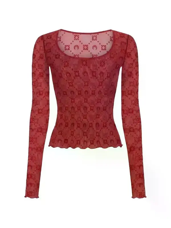 MARINE SERRE Moonogram Mesh Long Sleeve T-shirt - Red