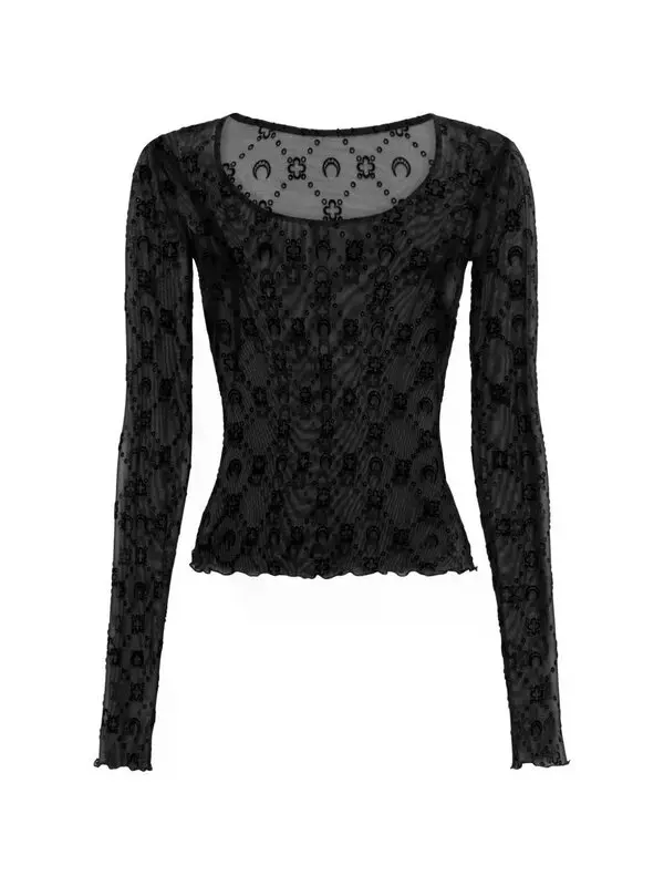 MARINE SERRE Monogram Mesh Long Sleeve T-shirt - Black