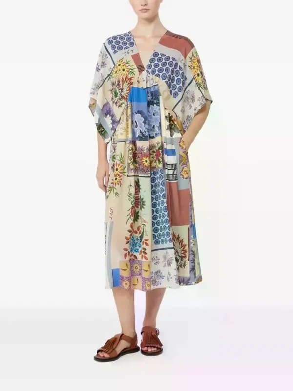 Max Mara Chine Floral-patchwork Midi Dress