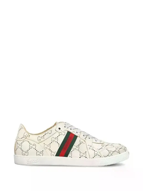 Gucci Gg Web Stripe Leather Sneakers - Neutrals