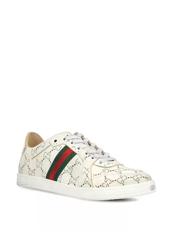 Gucci Gg Web Stripe Leather Sneakers - Neutrals