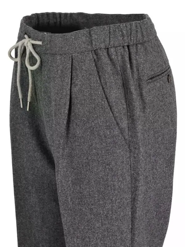 Vintage Drawstring-waist Wool Trousers - Grey