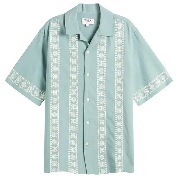 WAX LONDON Didcot Placement Border Vacation Shirt - Sea Green/ecru