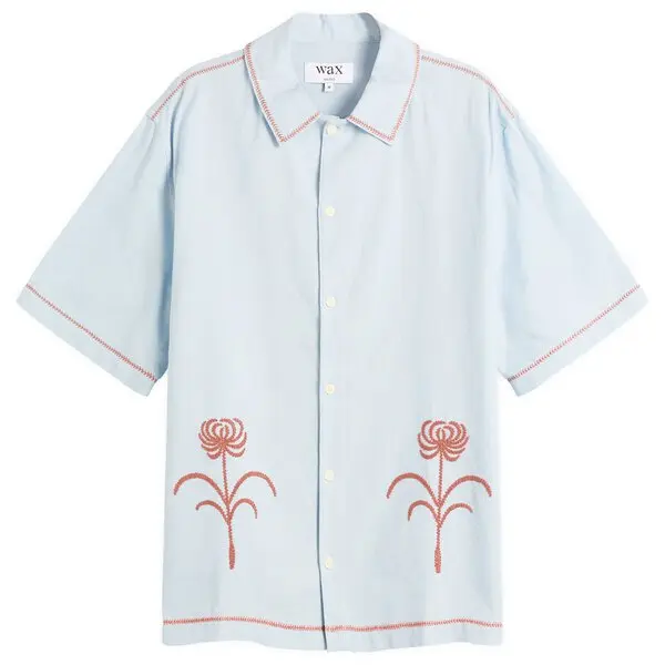 WAX LONDON Keats Dahlia Embroidery Vacation Shirt - Light Blue/rust