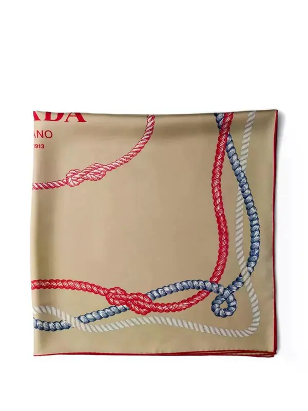 Prada Ropes Print Logo Scarf - Neutrals