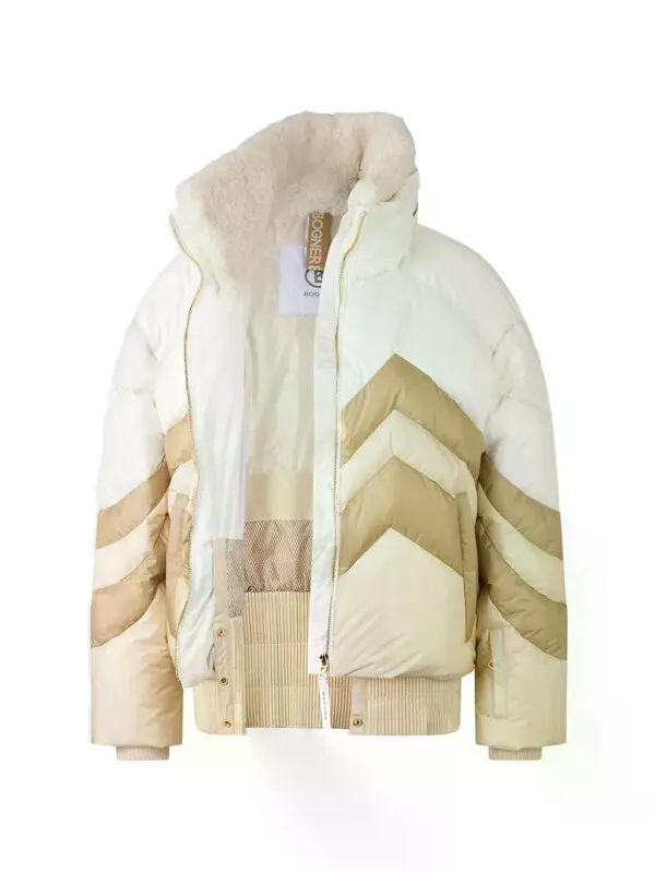 Bogner Chevron Puffer Jacket With Detachable Collar - Neutrals