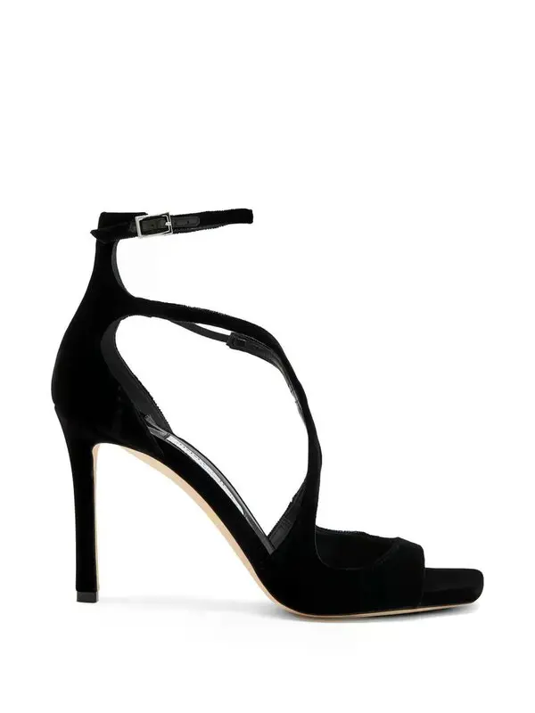 JIMMY CHOO Azia Square Toe Strap Sandals - Black