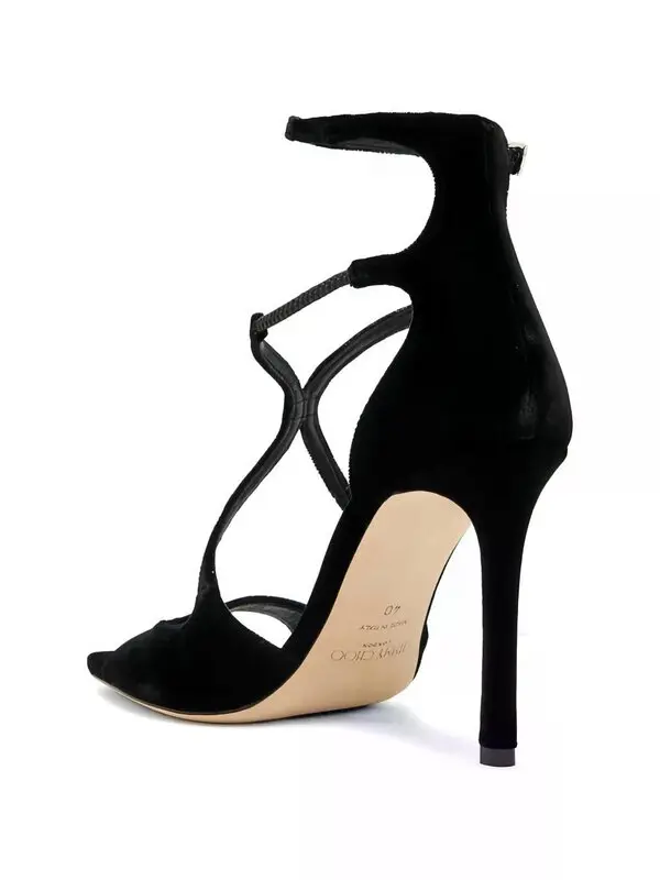 JIMMY CHOO Azia Square Toe Strap Sandals - Black