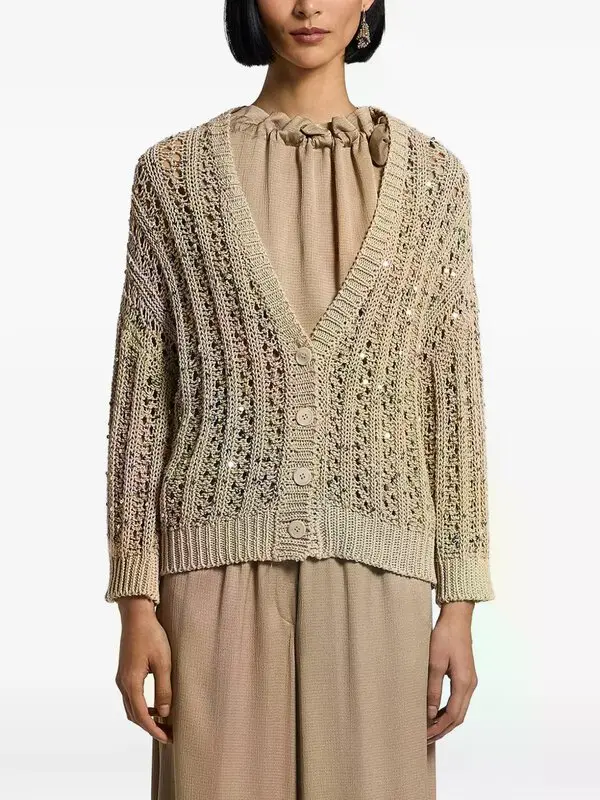 Peserico Sequinned Cotton Ribbon Cardigan - Neutrals