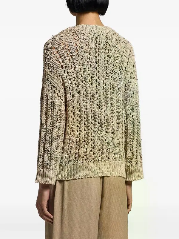 Peserico Sequinned Cotton Ribbon Cardigan - Neutrals