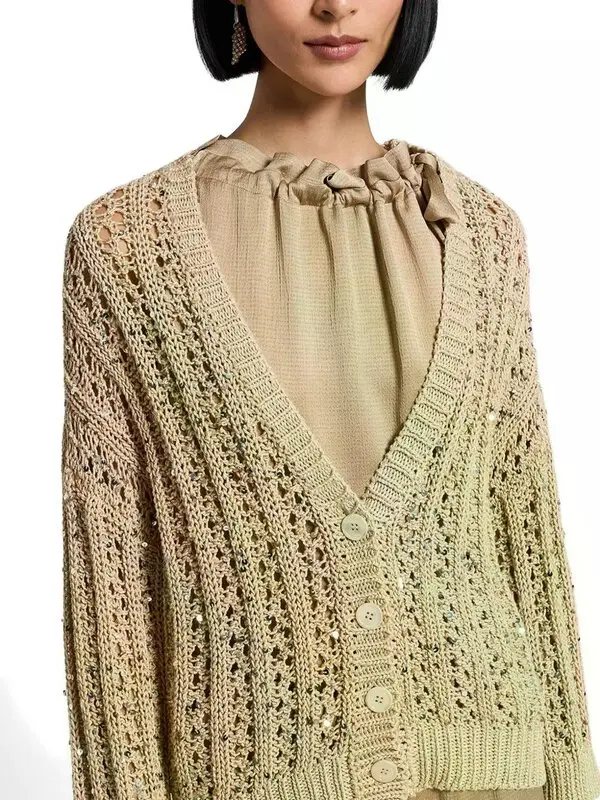 Peserico Sequinned Cotton Ribbon Cardigan - Neutrals