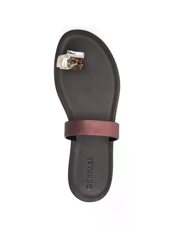 DONNARÌ Embellished Leather Flat Sandals