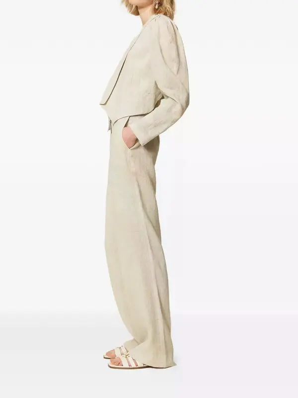 TWINSET Linen Tailored Wide-leg Trousers - Neutrals