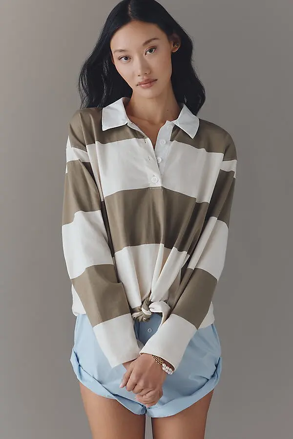 Sanctuary Tie-waist Rugby Pullover - Green Stripe