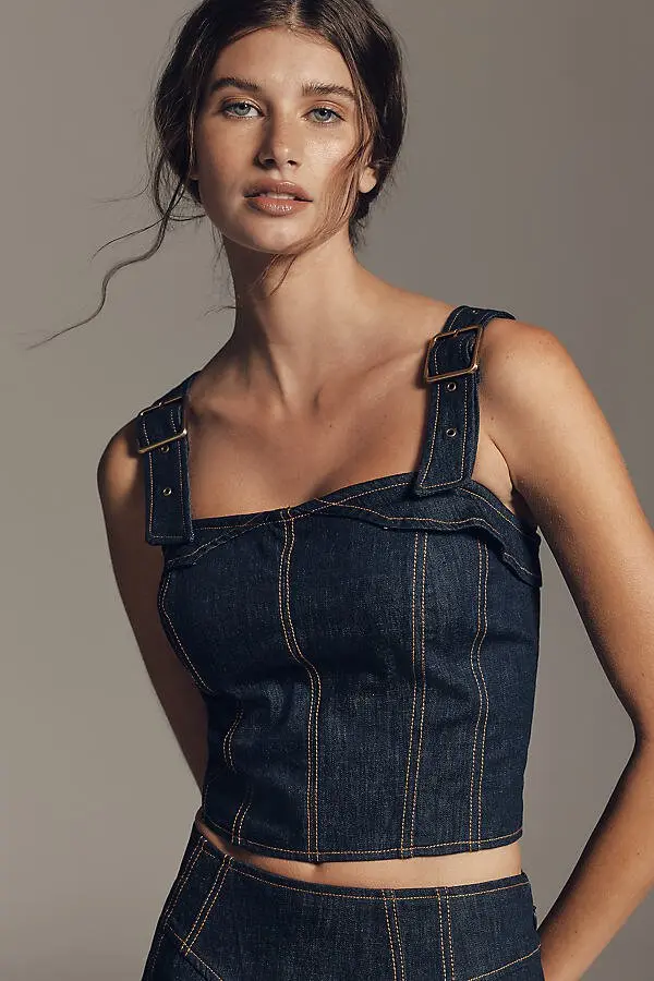 Maeve Sleeveless Denim Buckle-strap Top - Indigo