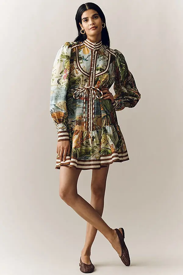 ALEMAIS Toucan Tango Long-sleeve Mini Dress - Multi