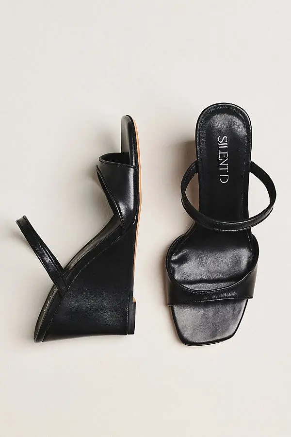 SILENT D Anisa Strappy Wedge Mule Sandals - Black