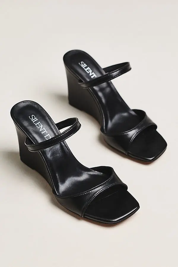 SILENT D Anisa Strappy Wedge Mule Sandals - Black