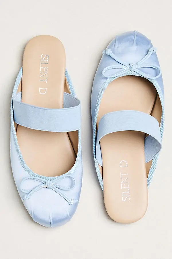 SILENT D Martha Slip-on Ballet Mules - Light Blue Satin