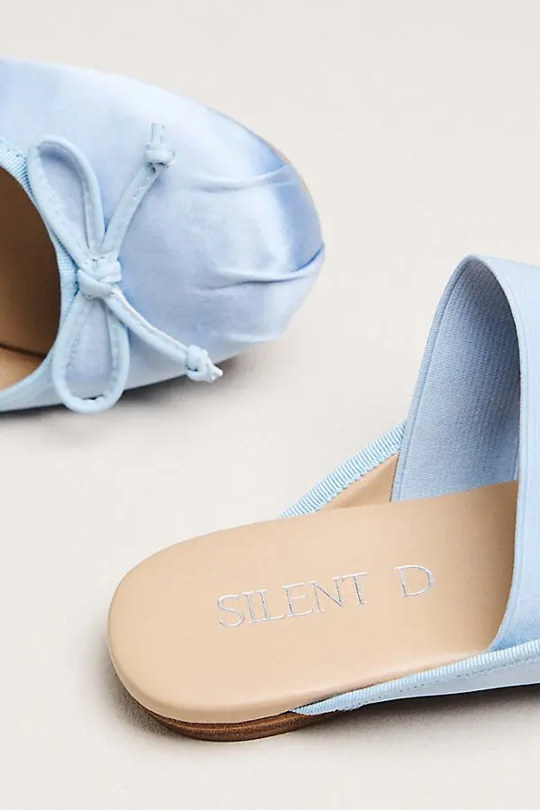 SILENT D Martha Slip-on Ballet Mules - Light Blue Satin