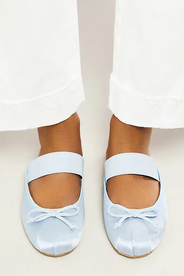 SILENT D Martha Slip-on Ballet Mules - Light Blue Satin